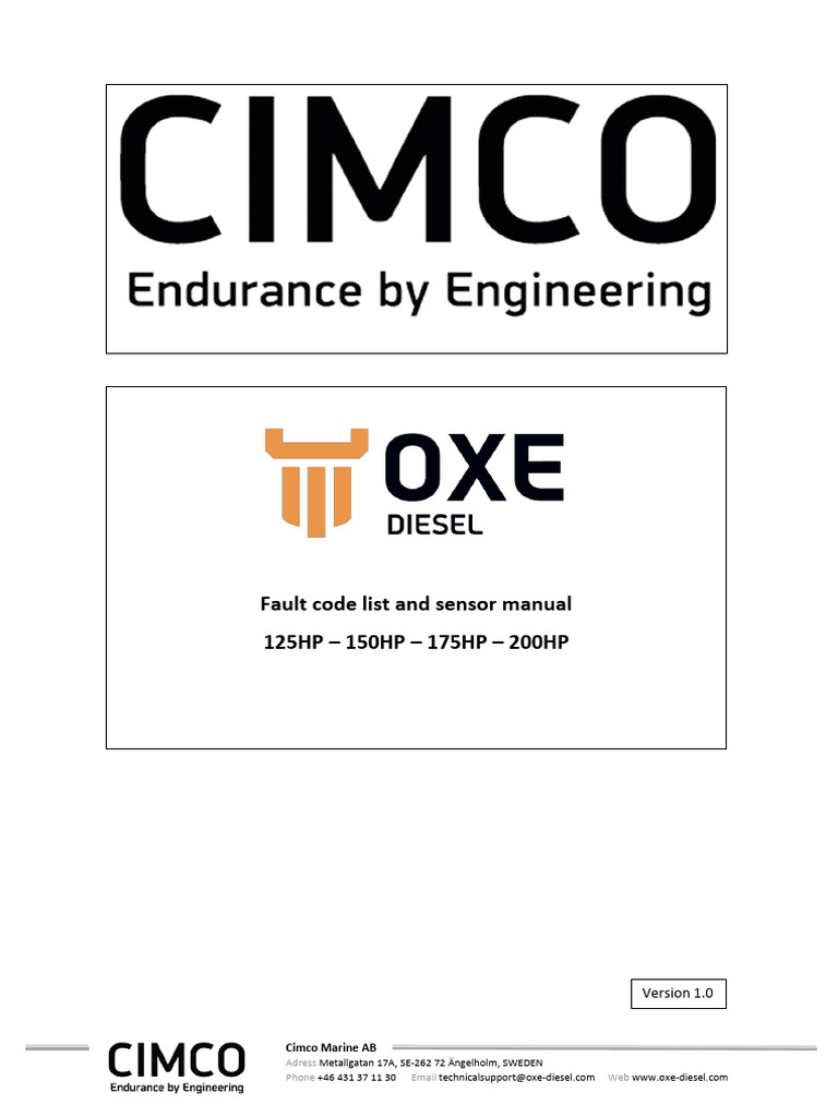 Cimco Marine Oxe 125 200hp Fault Code List v1 1 0 64171 | PDF ...