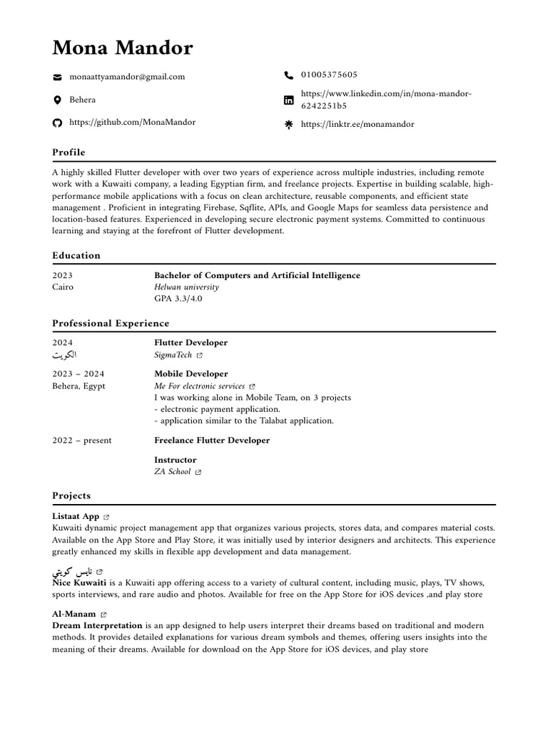 Mona mandor cv | PDF | Mobile App | Databases