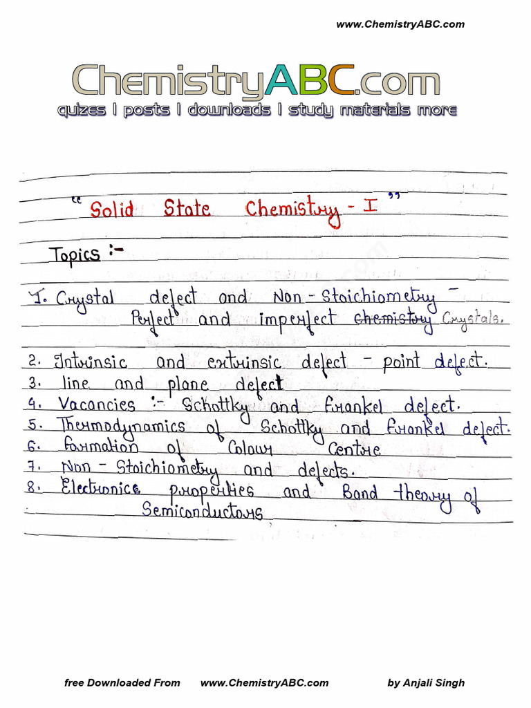 Solid State Chemistry Complete Handmade Notes 1 | PDF
