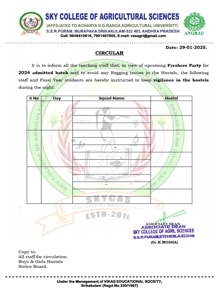 Freshers Day-Anti Ragging Duties For 2024-25 | PDF