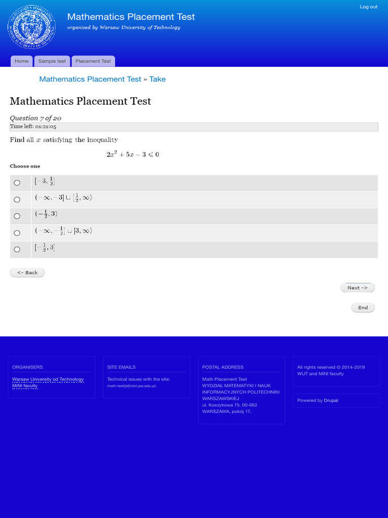 Mathematics Placement Test Mathematics Placement Test | PDF