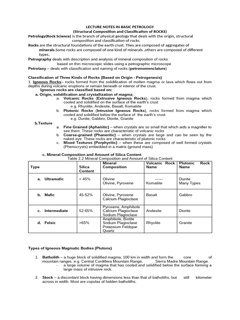 Basic Petrology: Rock Composition & Types | PDF | Rock (Geology ...