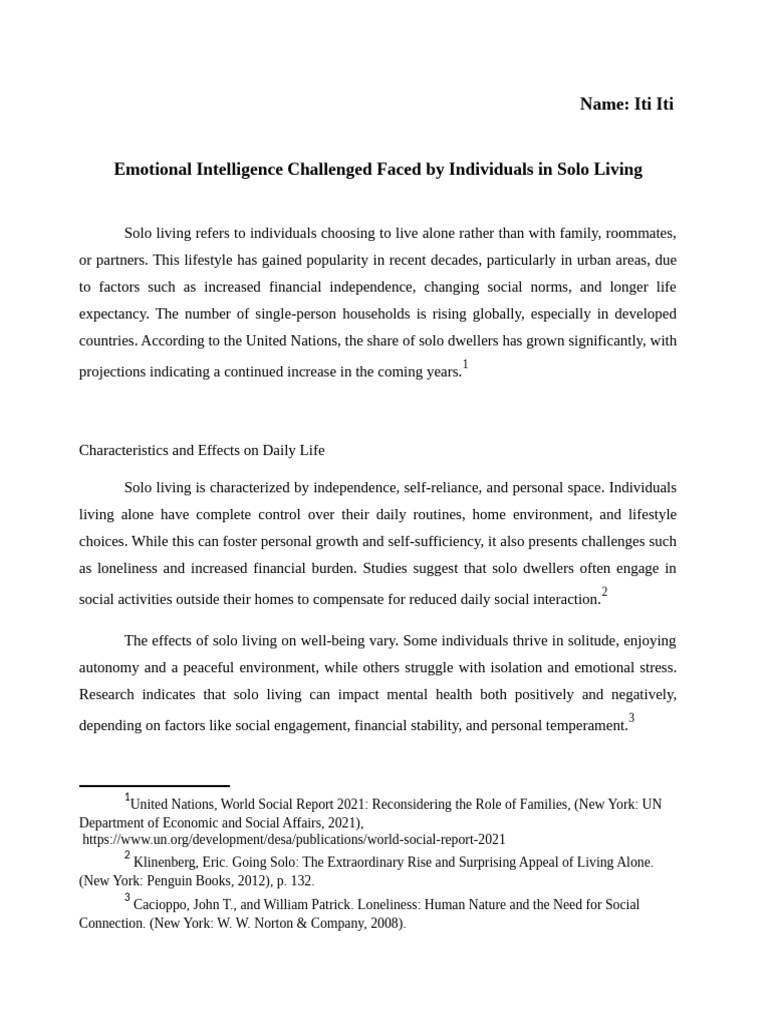 Emotional Intelligence Challenged Faced by Individuals in Solo Living ...