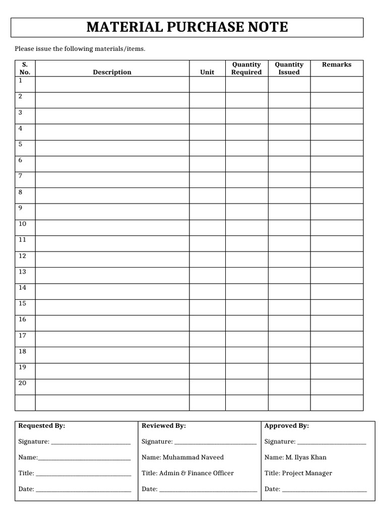 Material Purchase Request Form | PDF