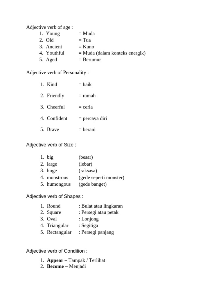 Tugas Bahasa Inggris Adjective Verb of Age | PDF