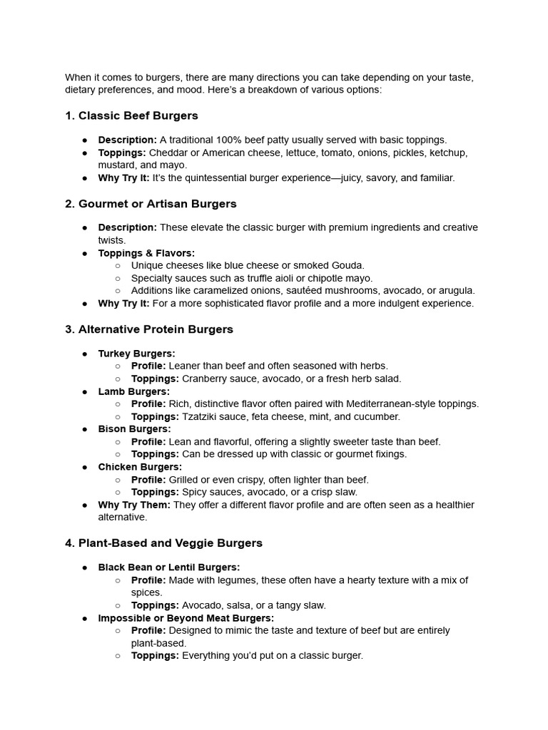 Ultimate Guide to Burger Varieties | PDF | Hamburgers | Sauce