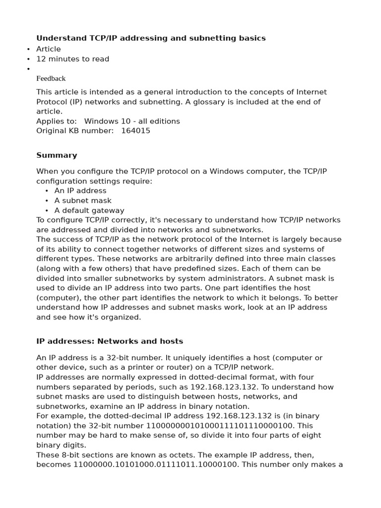 Subnet Mask Note 1 | PDF | Ip Address | Computer Network