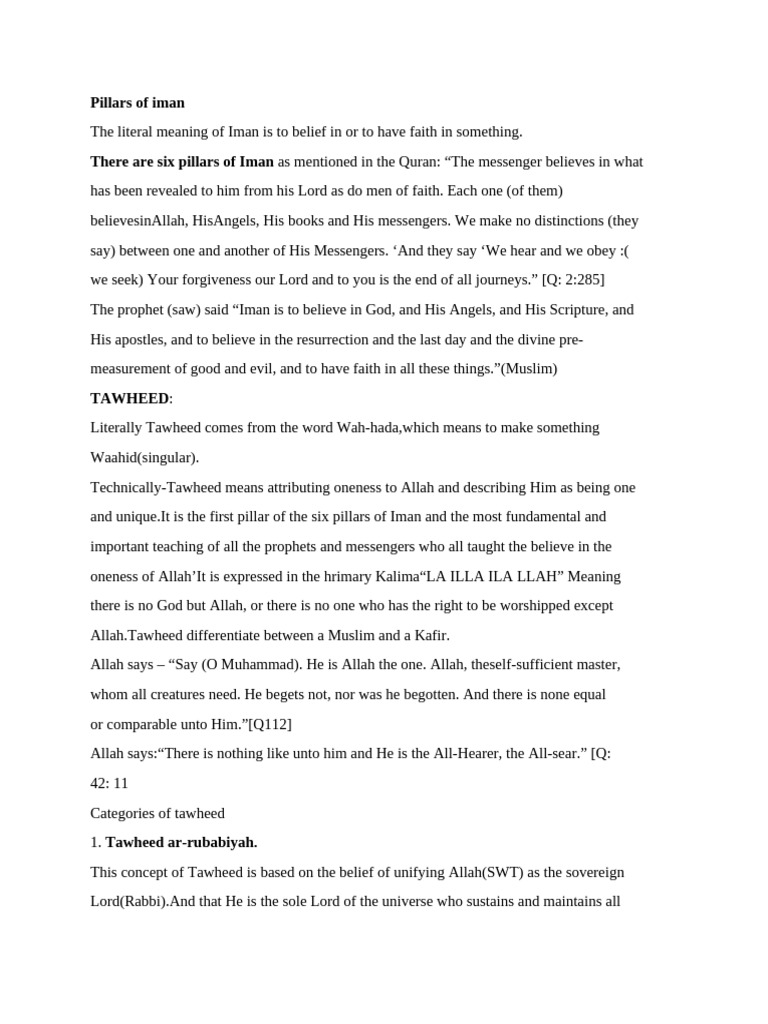 Pillars of Iman Lesson 1 | PDF | Prophets And Messengers In Islam | God ...