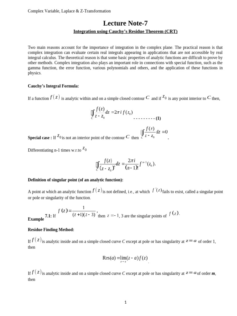 Math3 - Ch07 - CRT and Application | PDF | Integral | Complex Analysis