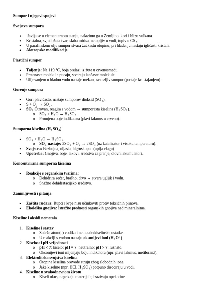 Sumpor I Njegovi Spojevi | PDF