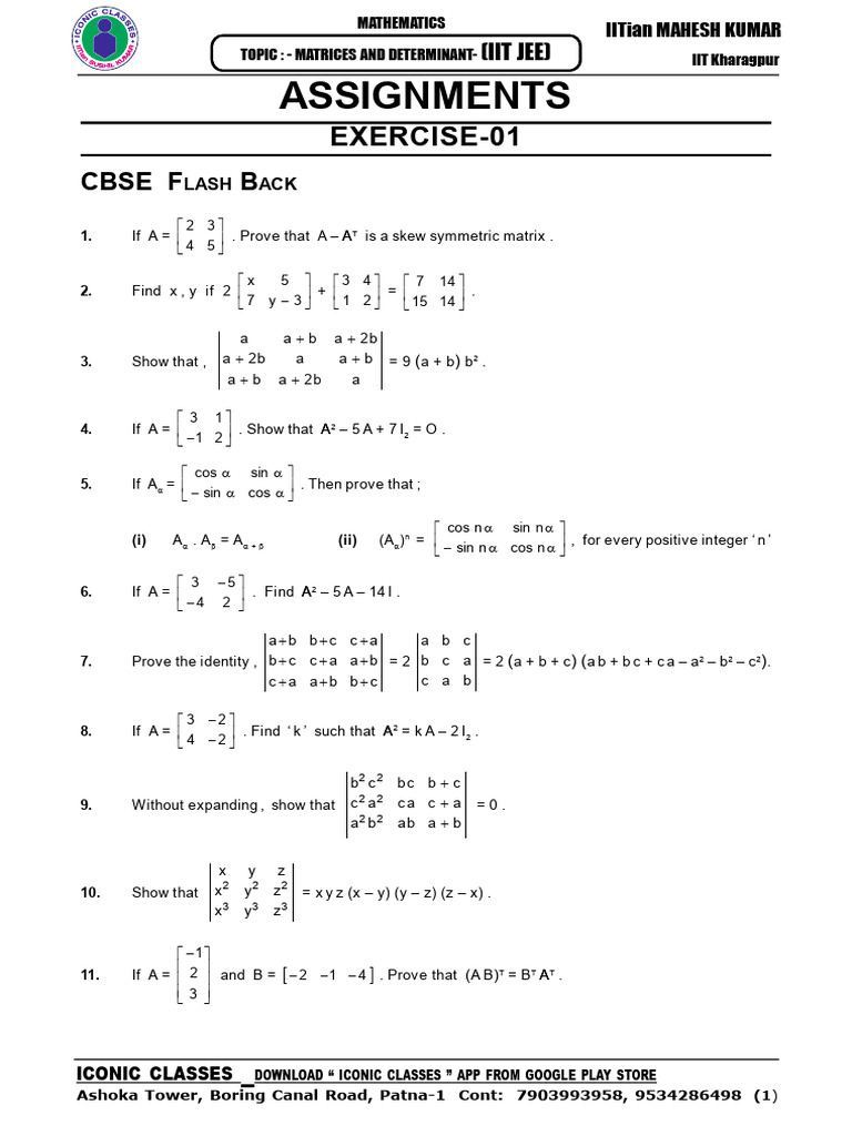 Matrieces and Determinant (IIT ) | PDF | Matrix (Mathematics) | Determinant