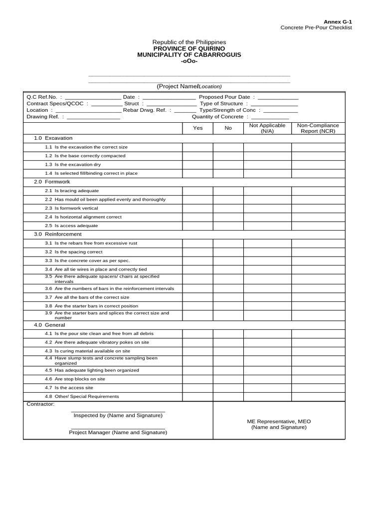 AM-Annex-G-1-Concrete-Pre-Pour-Checklist | PDF | Concrete | Building ...