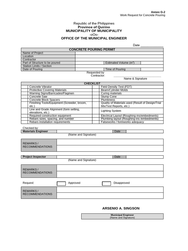 Concrete Pouring Permit Guide | PDF | Concrete | Civil Engineering