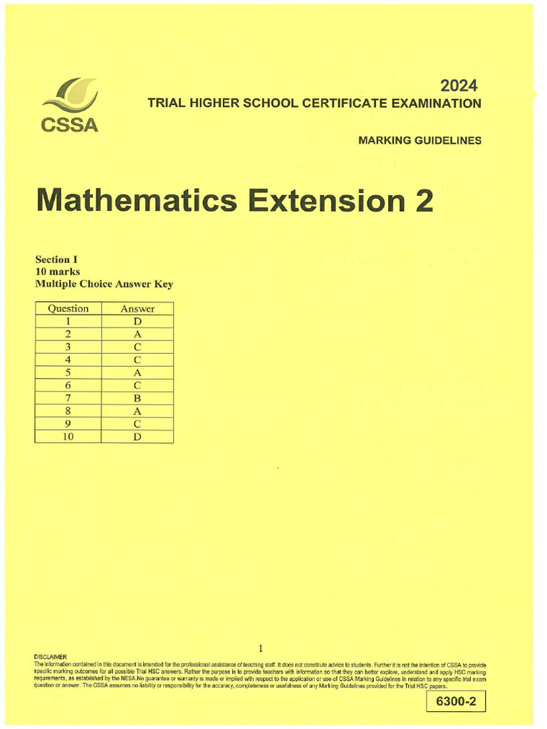 CSSA 2021 Maths Extension 2 Trial Exam | PDF | Mathematics