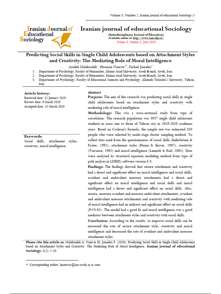 Social Skills in Single Child Adolescents | PDF | Psychology ...