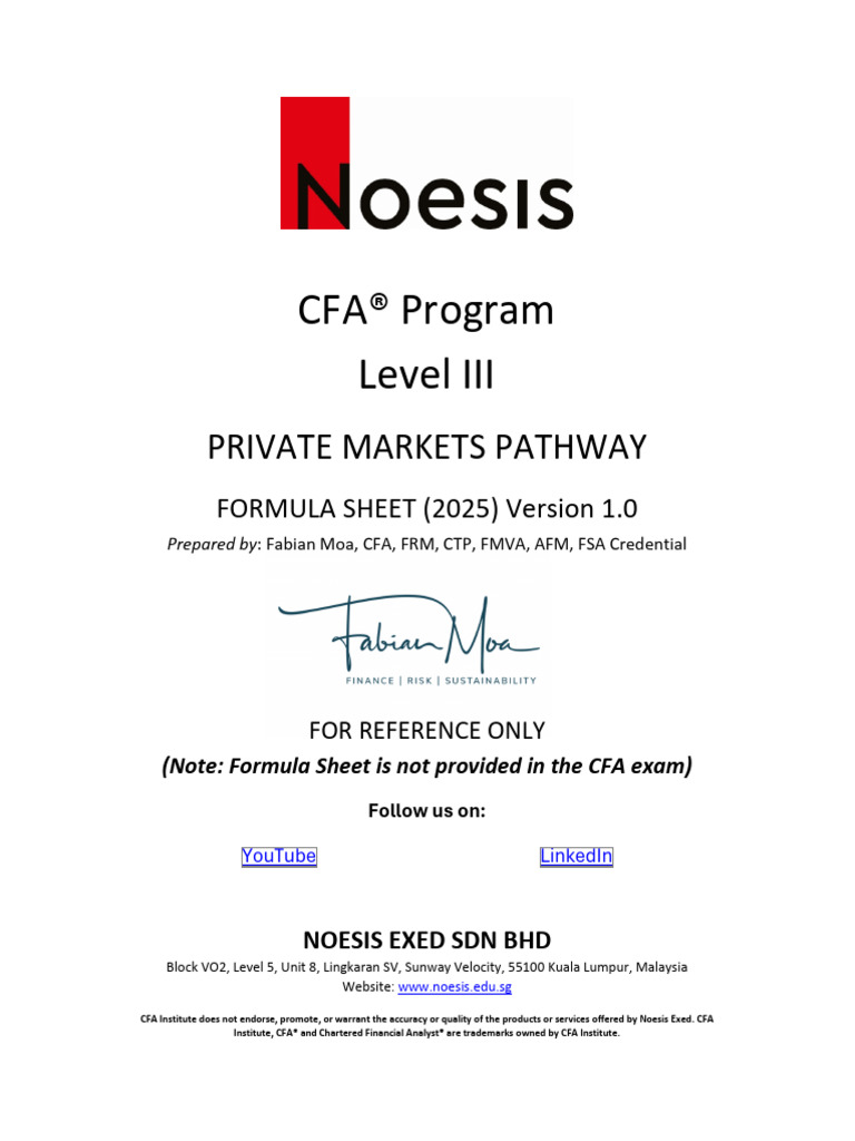 CFA Level III Formula Sheet 2025 by Fabian Moa Private Markets Pathway ...