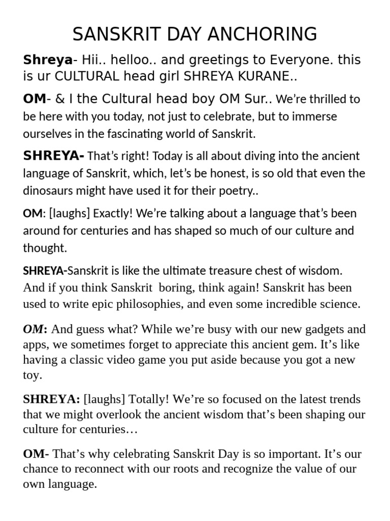 Sanskrit Day Anchoring-1 | PDF
