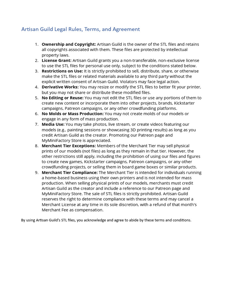 Artisan Guild Terms and Agreement | PDF | Copyright | License