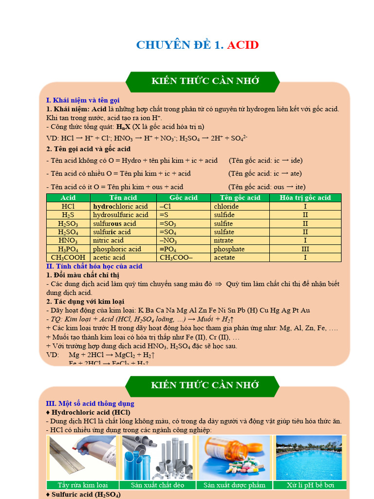 CHUYÊN ĐỀ 1. ACID (File HS) | PDF