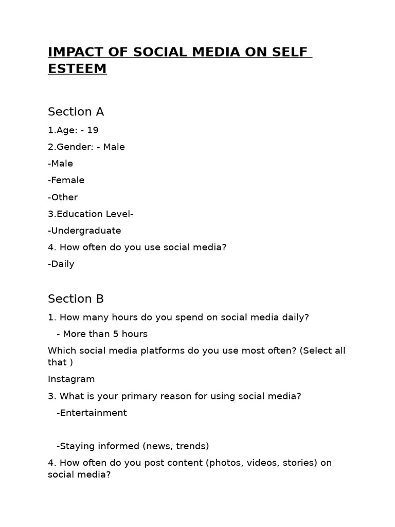 Impact of Social Media on Self Esteem | PDF