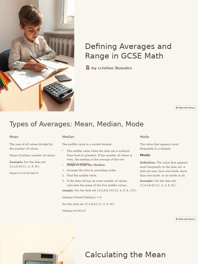 Averages and Range in GCSE Math | PDF | Mode (Statistics) | Median