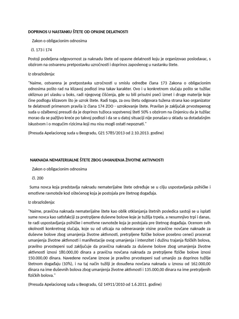 ŠTETA PARAGRAF - sudska praksa | PDF