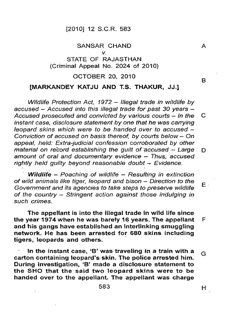 Rajasthan Wildlife Poaching Case Appeal | PDF | Misconduct | Legal ...