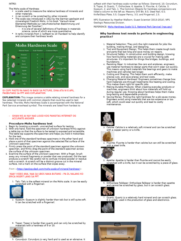 Understanding the Mohs Hardness Scale | PDF | Secondary Sector Of The ...