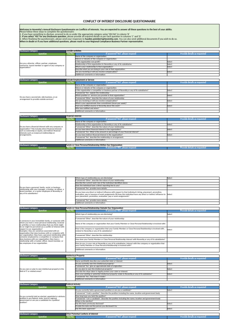 Disclosure Questionnaire 2023 ALL | PDF | Discovery (Law) | Conflict Of Interest