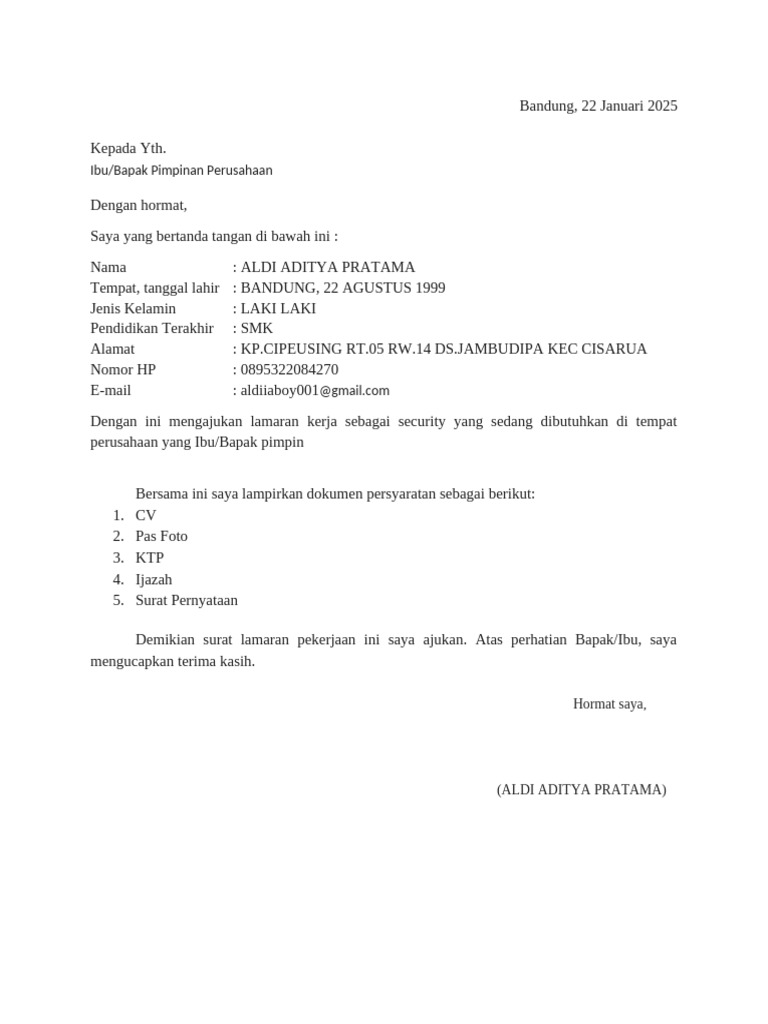 Format Surat Lamaran | PDF