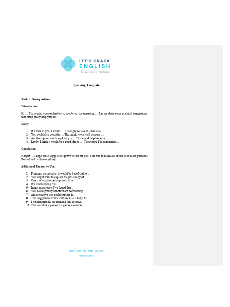 Speaking Template () Feb 13 | PDF