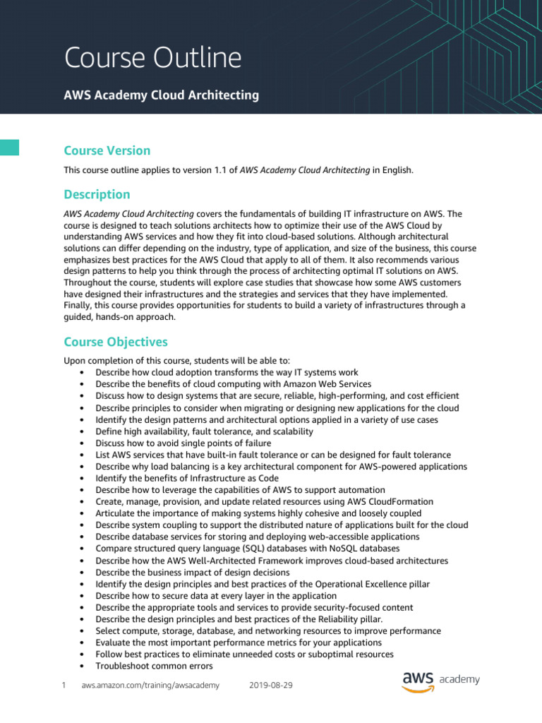ACA Course Outline EN 2019 6549 | PDF | Cloud Computing | Amazon Web ...