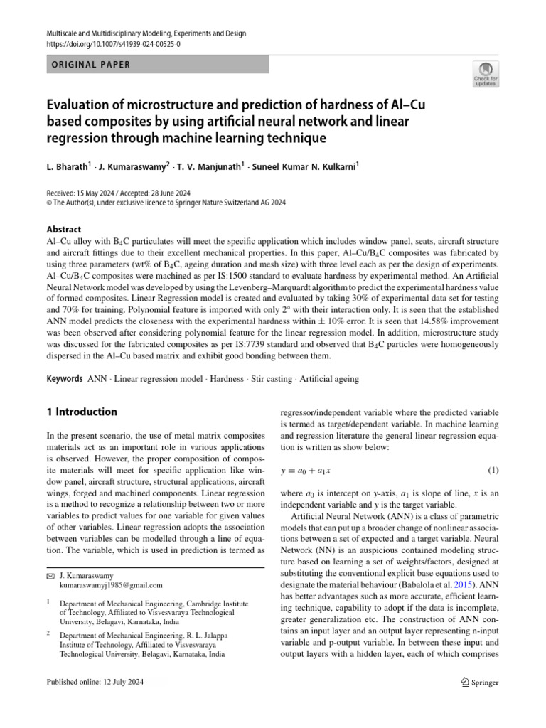 AI Predicts Hardness in Al-Cu Composites | PDF | Mean Squared Error ...