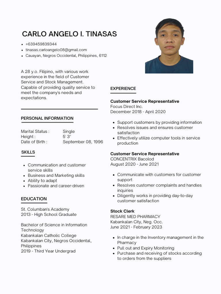 Resume Carlo Angelo Tinasas | PDF | Supply Chain Management | Business ...