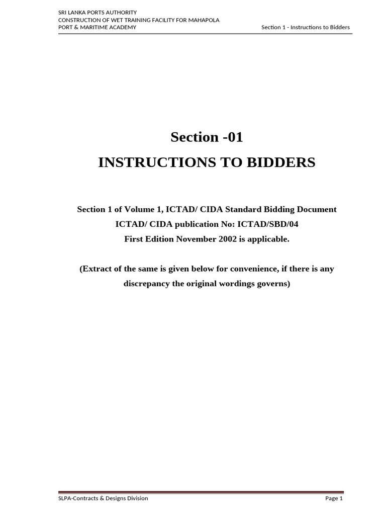 3 Instructions To Bidders Front Page | PDF