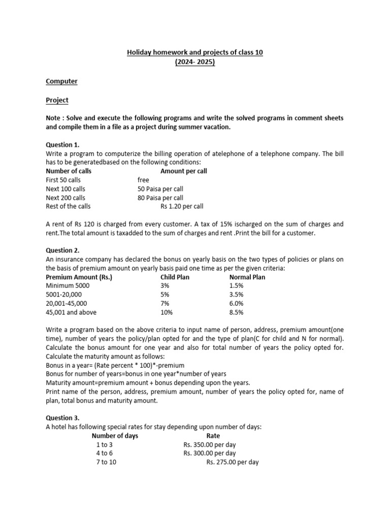 Holiday Homework & Project Class 10 Icse | PDF | Interest | Interest Rates