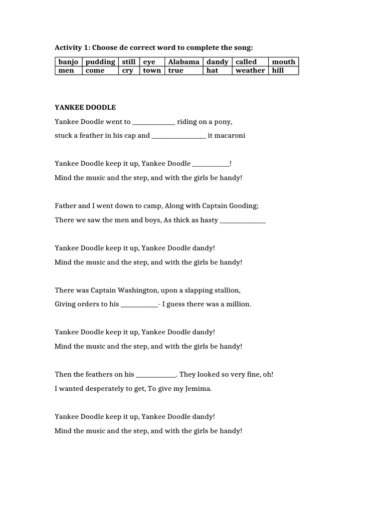 Fill in the Blanks: Classic Songs | PDF