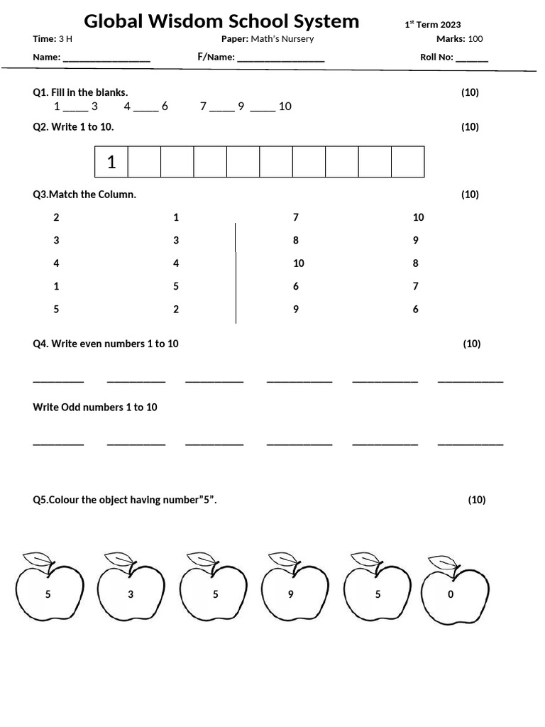 Nursery Math's Paper 3 | PDF
