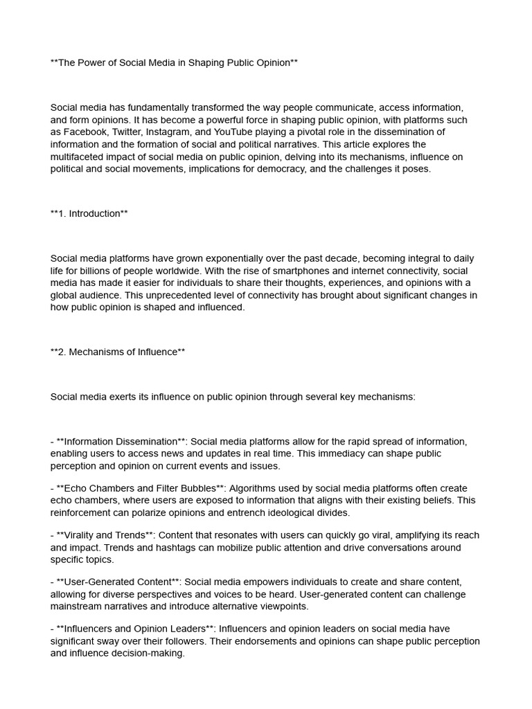 Social Media's Impact on Public Opinion | PDF | Social Media | Popular ...