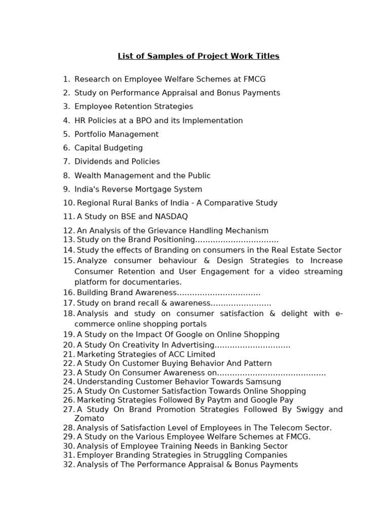 Project Work Title Samples for Research | PDF