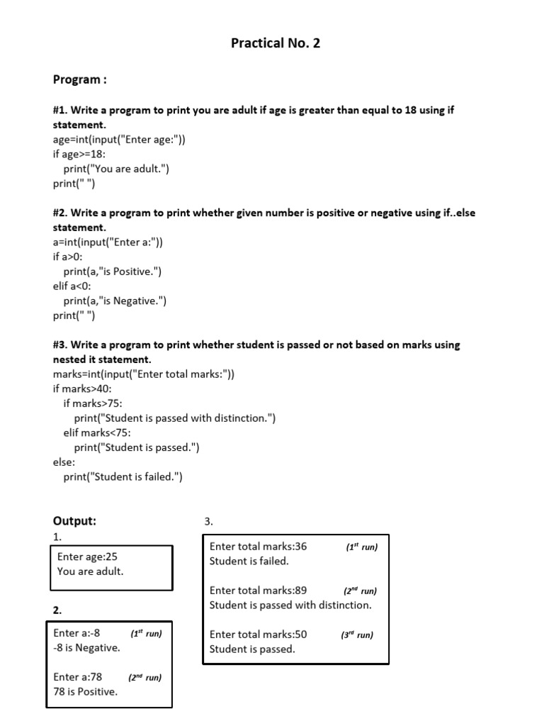 Python Programs for Age and Marks Evaluation | PDF