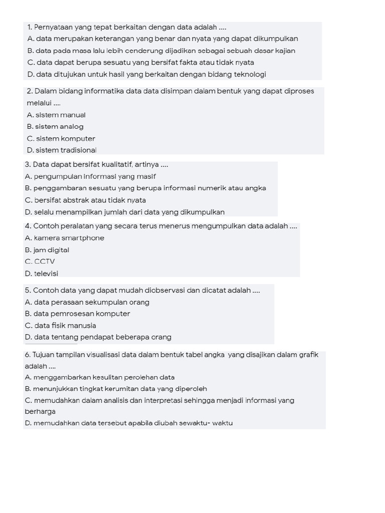 Soal Tik Analisis Data - Mengenal Data Kelas 7 Sem 2 | PDF
