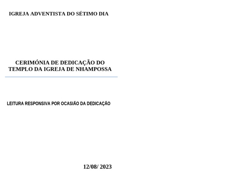 Capa Leitura Responsiva de Dedicacao Do Templo Nhampossa | PDF
