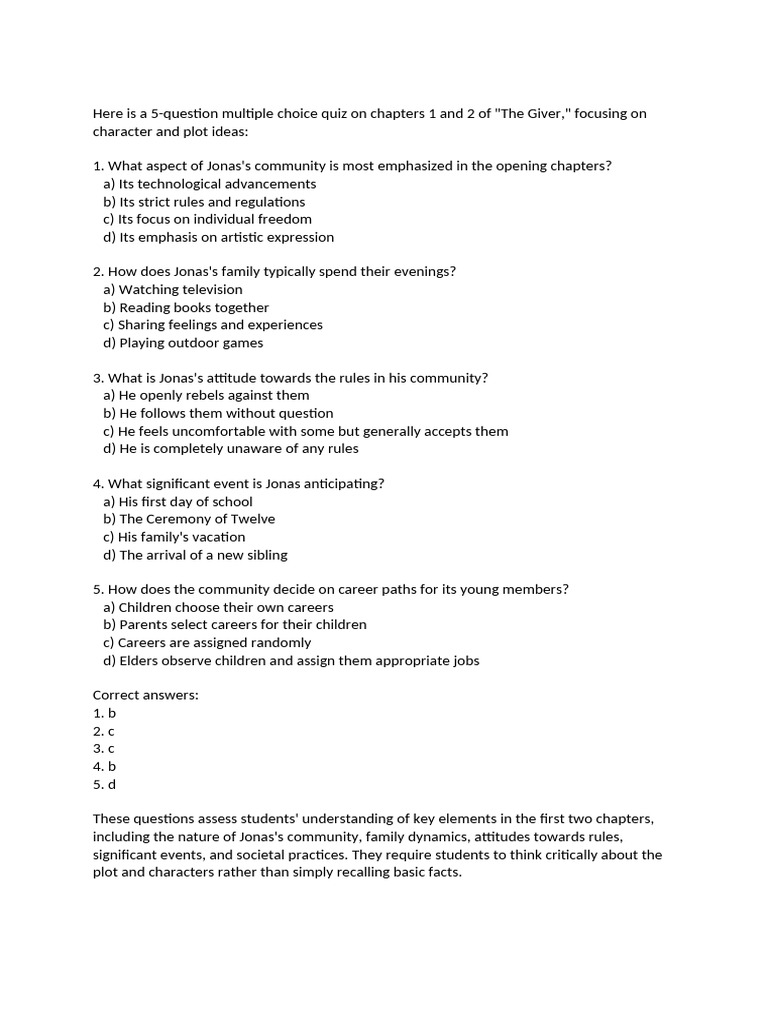 The Giver Quiz | PDF
