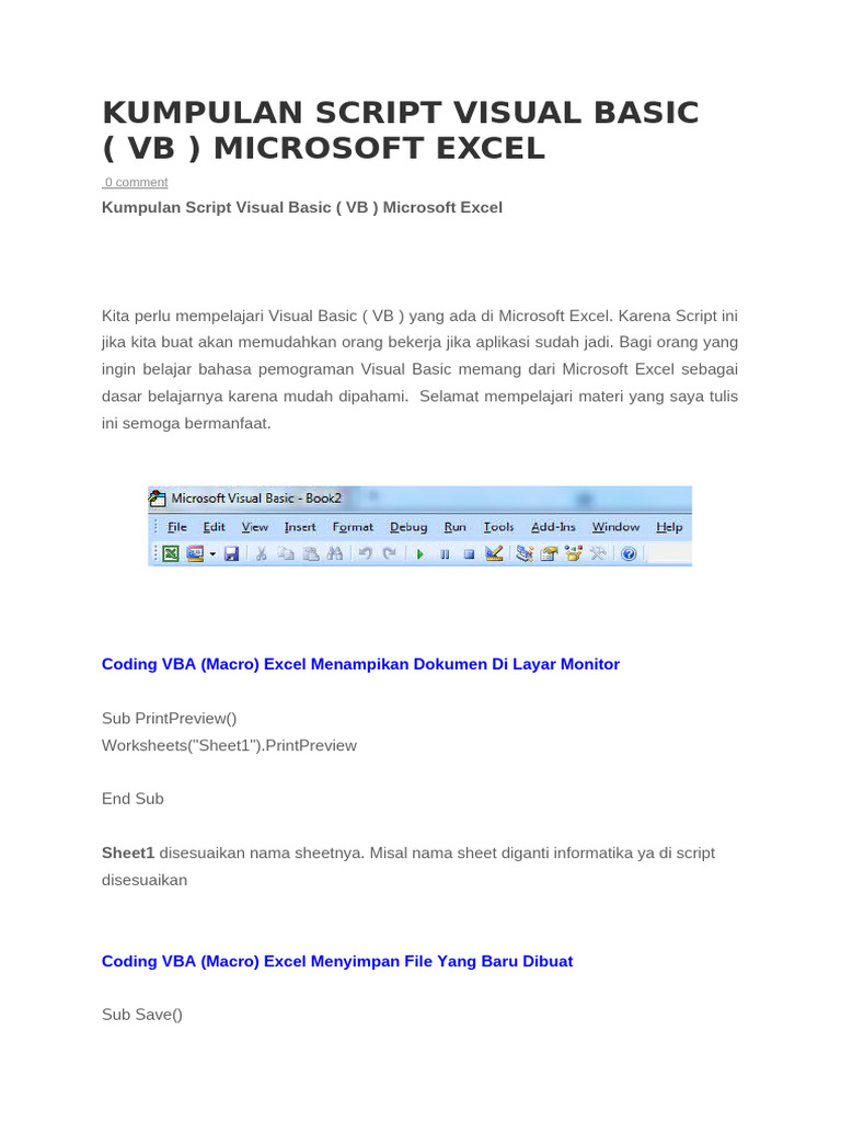 Excel VBA Script Collection | PDF | Microsoft Excel | Visual Basic For Applications