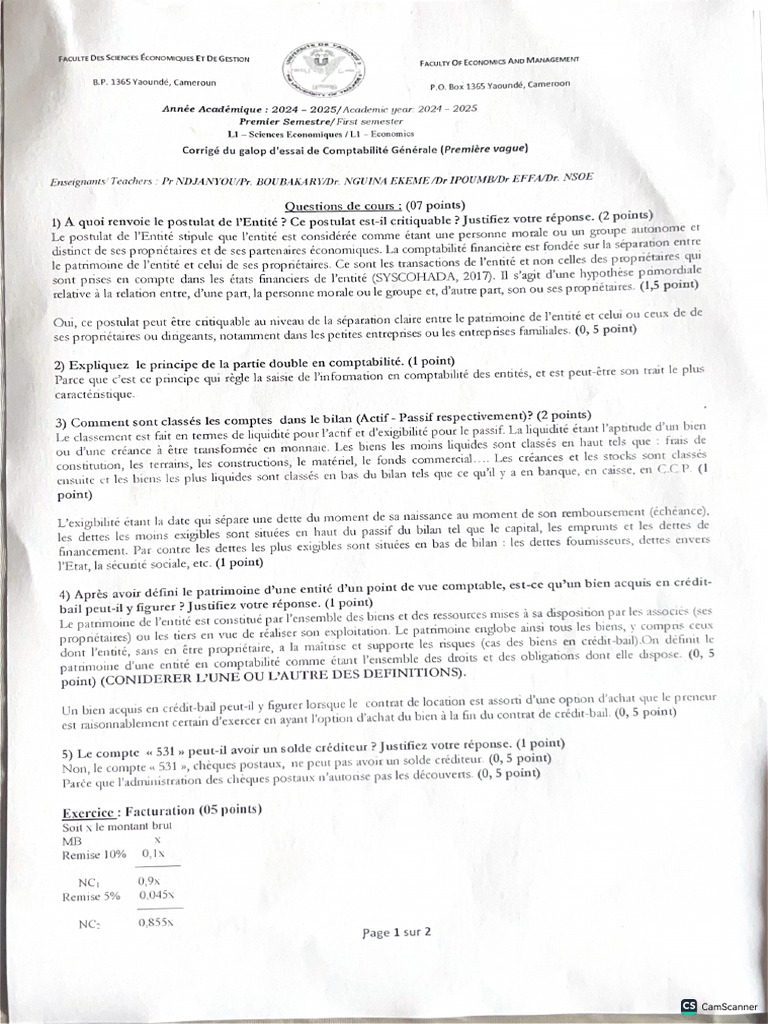 Corrigé Compta Géné Vague 1. Erblon Chaud Mignon | PDF