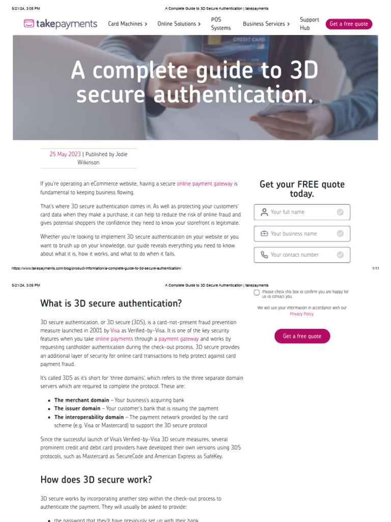 A Complete Guide To 3D Secure Authentication - Takepayments | PDF ...