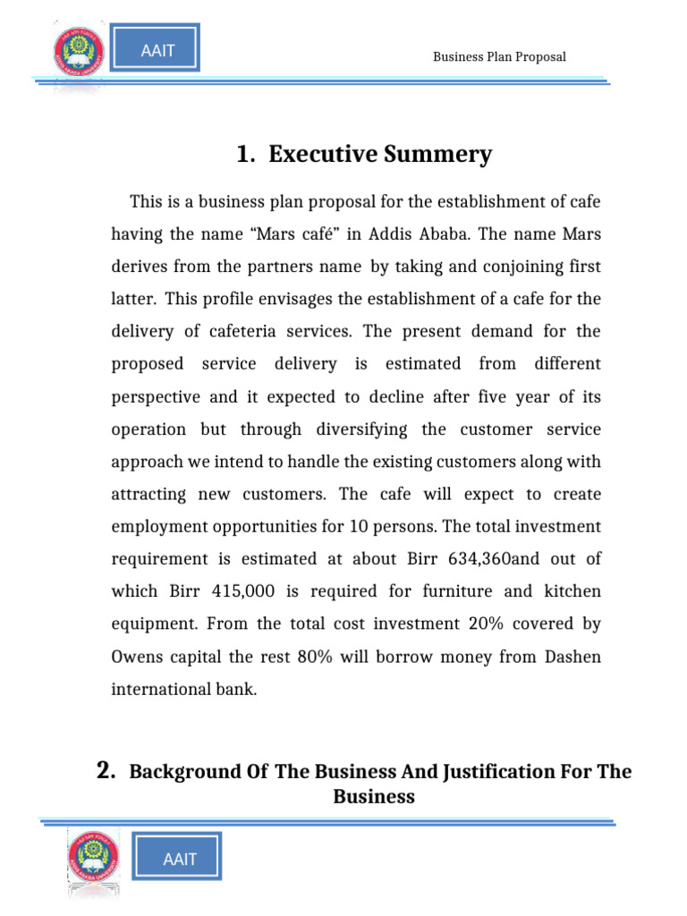 Business Plan Proposal | PDF | Restaurants | Coffeehouse