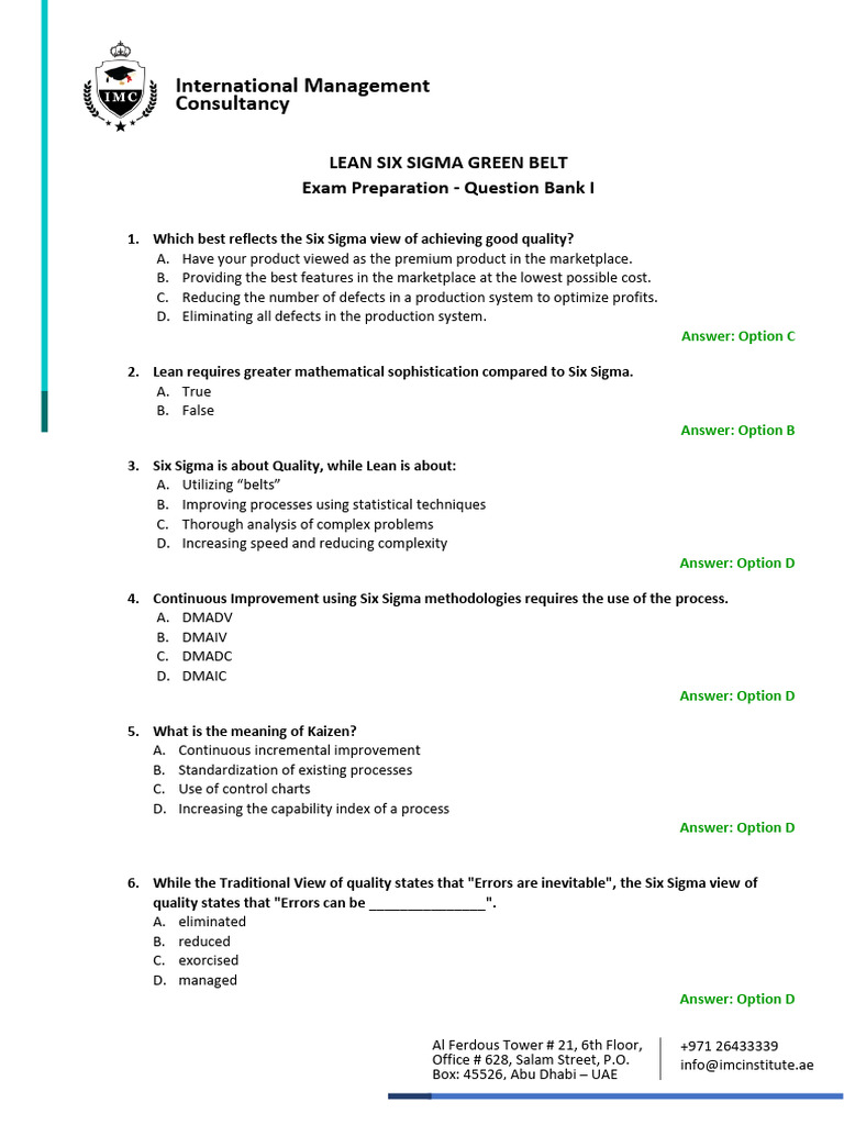 Imc - LSSGB Sample Paper 3 | PDF | Six Sigma | Standard Deviation
