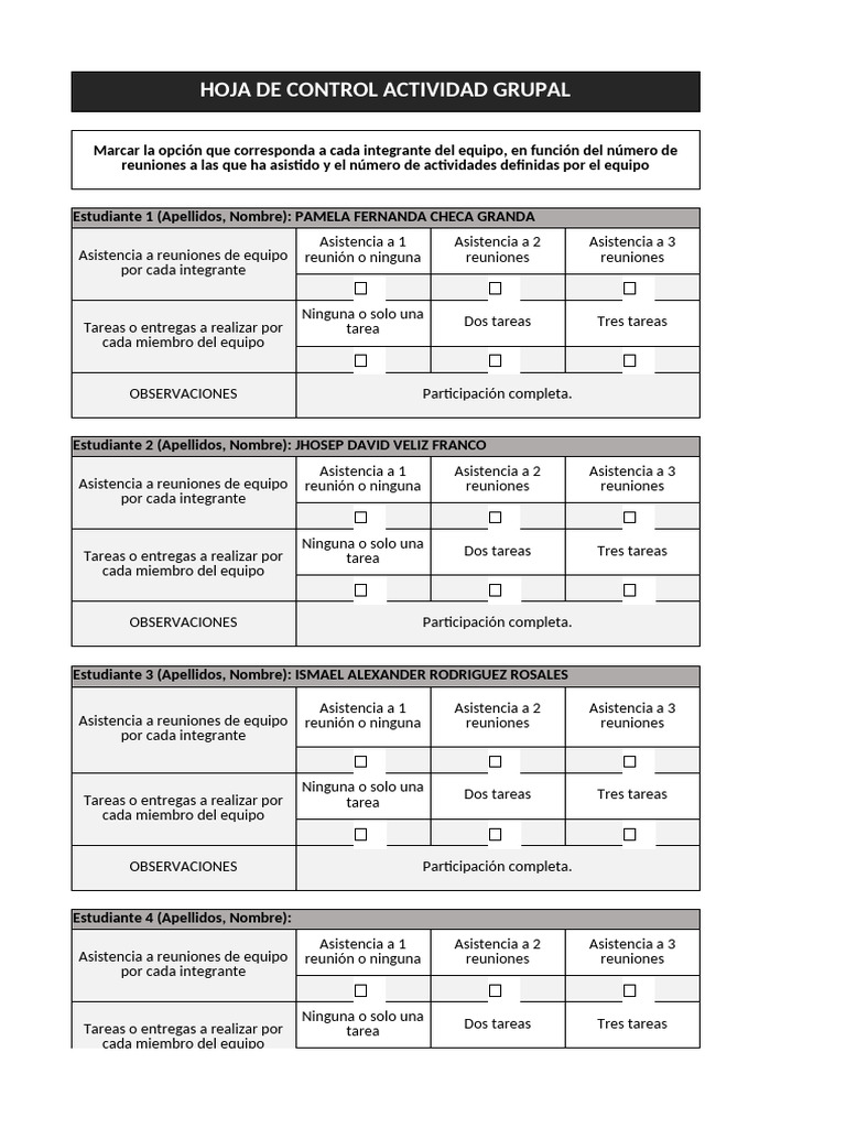 Control de Actividad Grupal y Asistencia | PDF